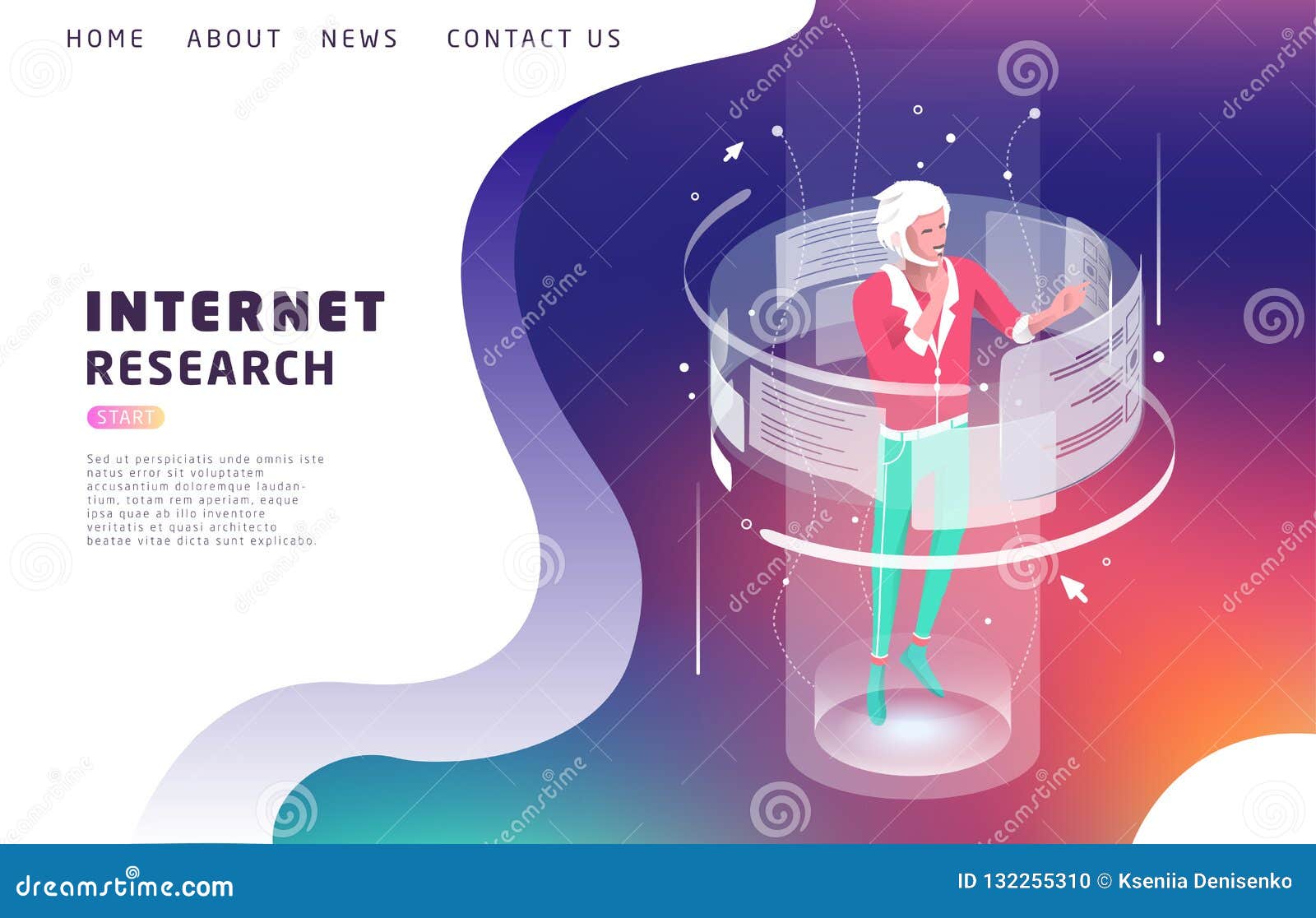 Isometric Concept with Man and Augmented Reality. Internet Research ...