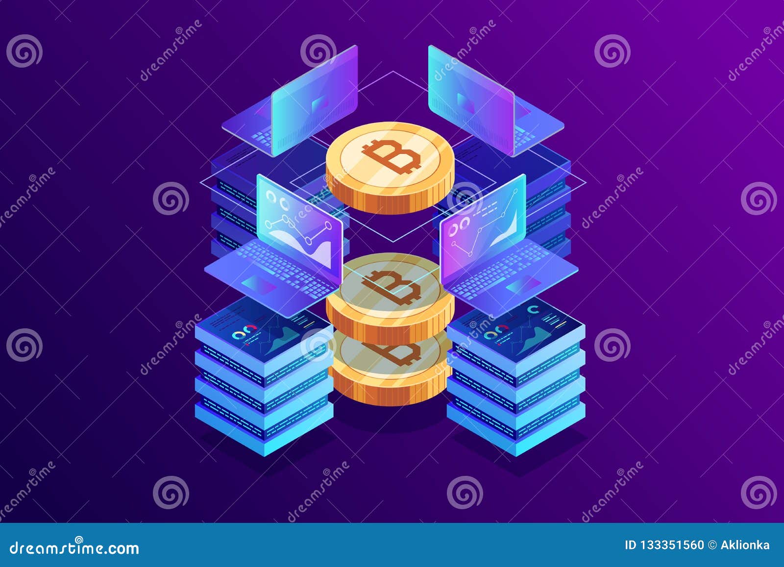 Isometric Concept Of Mining Bitcoin. Stock Vector - Illustration of cryptocurrency, background ...