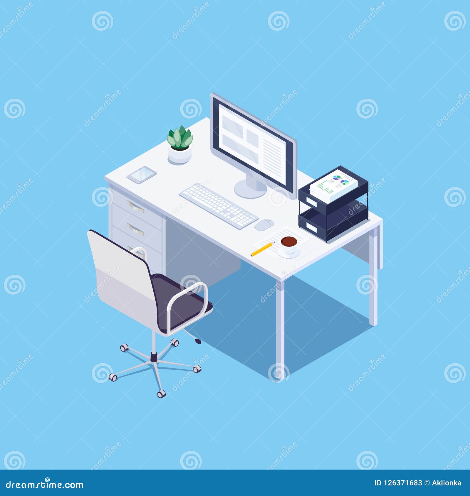 Isometric Concept of Office Workplace. Stock Vector - Illustration of ...