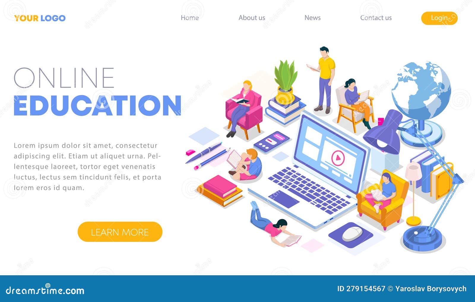 Isometric Concept Of Online Education In Modern Flat Design. Landing ...