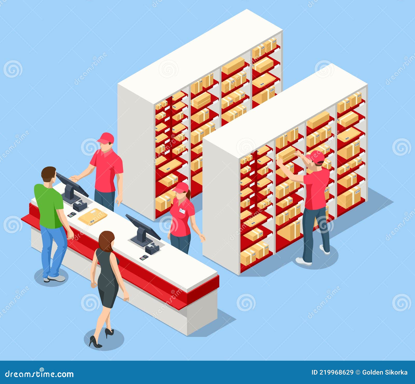Isometric Concept Post Office, Mailbox. People Working at the Post ...