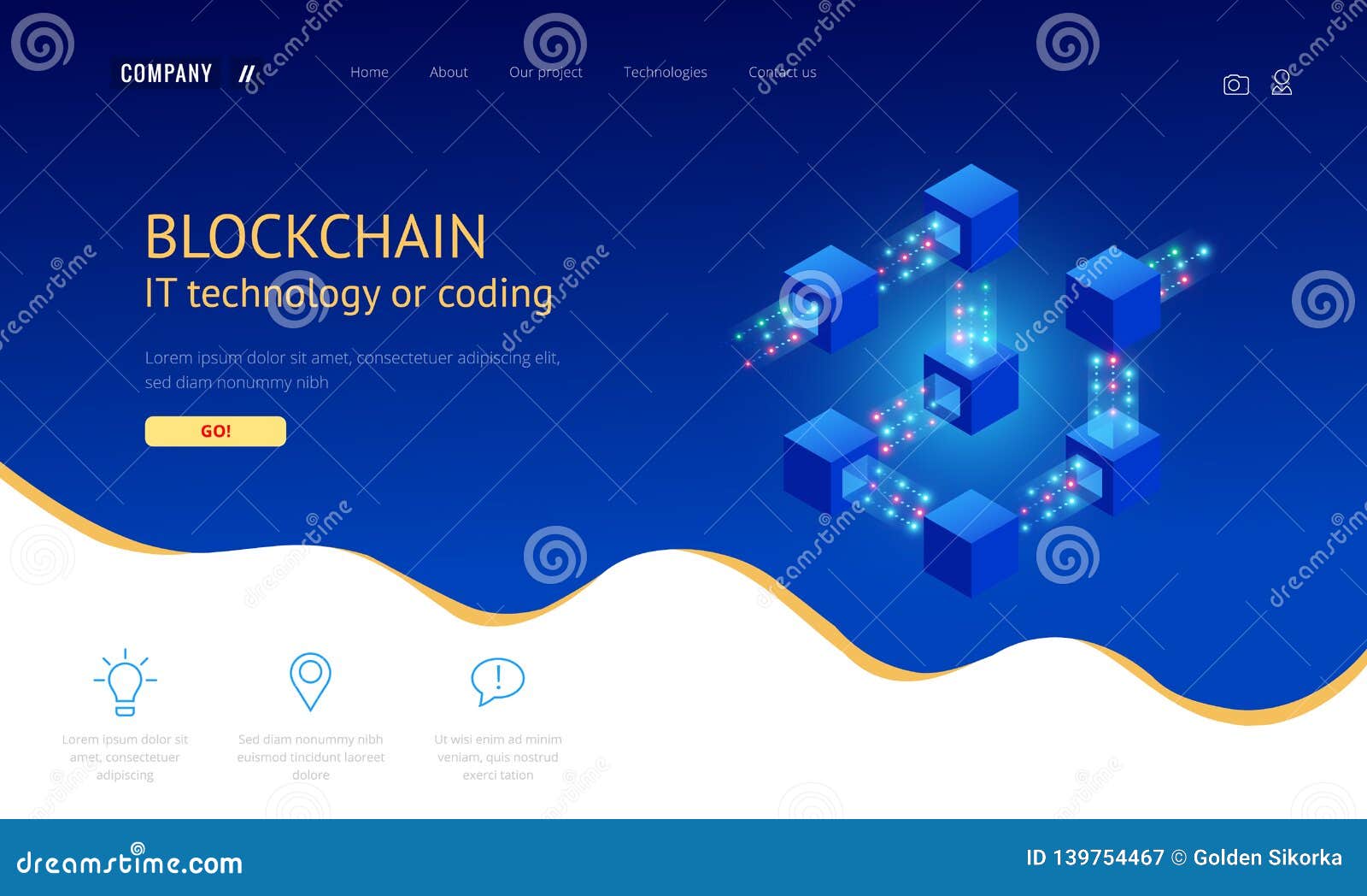 Isometric Concept of Quantum Computers, Blockchain, it Technology or Coding. Information Blocks ...