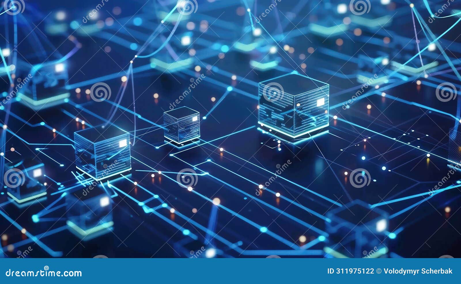 Isometric Concept Of Quantum Computers Blockchain It Technology Or Coding Information Blocks 0468