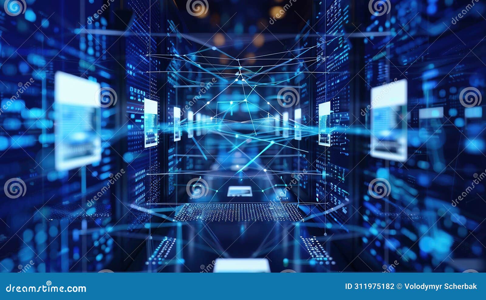 Isometric Concept Of Quantum Computers Blockchain It Technology Or Coding Information Blocks