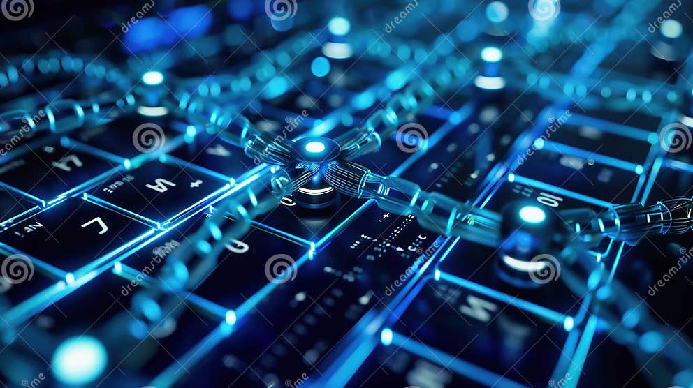 Isometric Concept of Quantum Computers, Blockchain, it Technology or Coding. Information Blocks ...