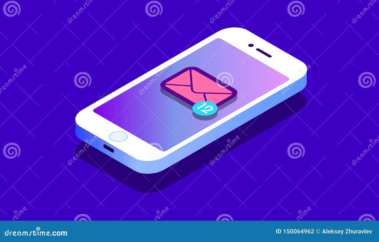 Isometric Concept with Smartphone and Incoming Messages. New Mail, Sms ...