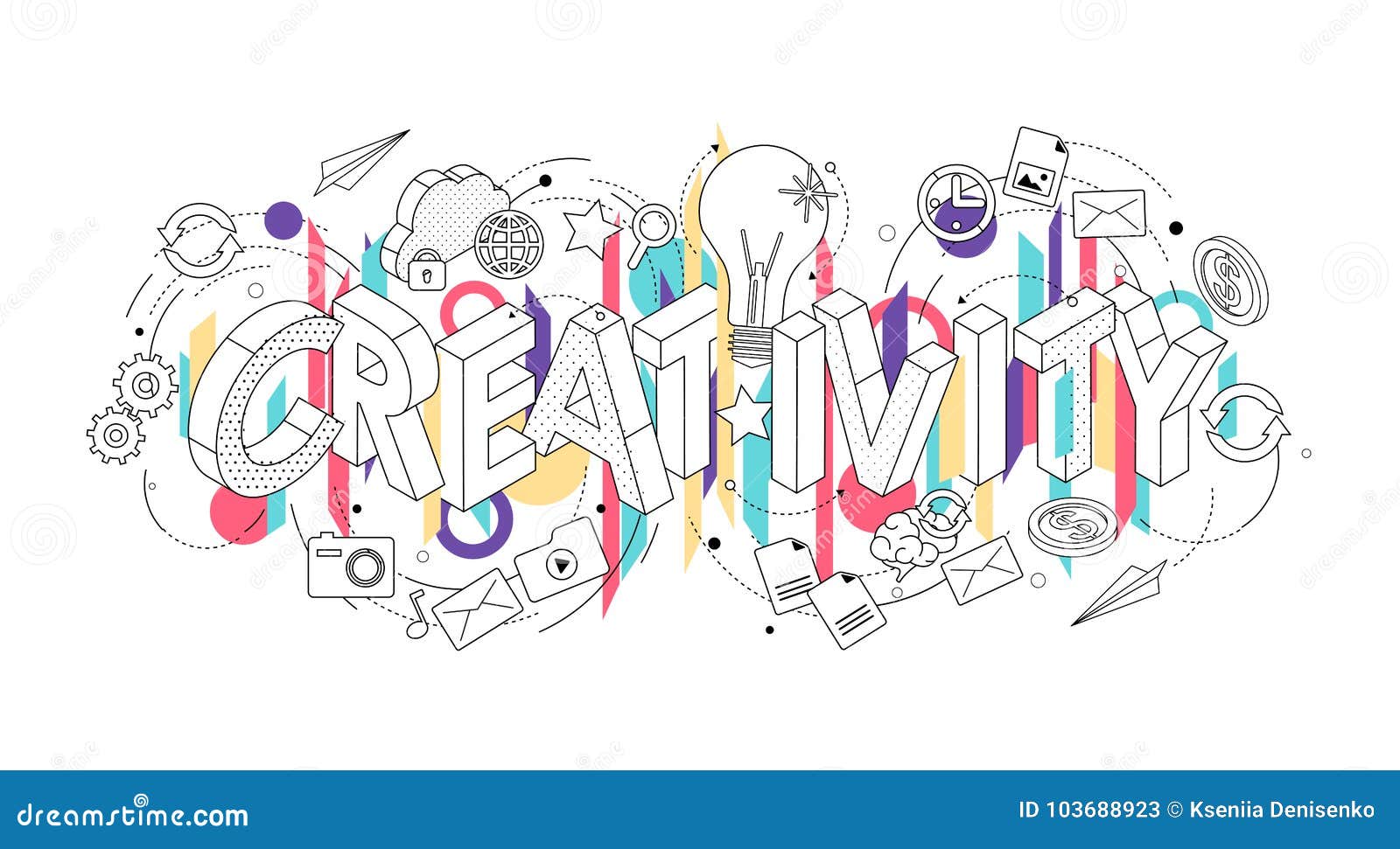 Isometric Concept with Thin Line Letters, Typography Word Creativity ...