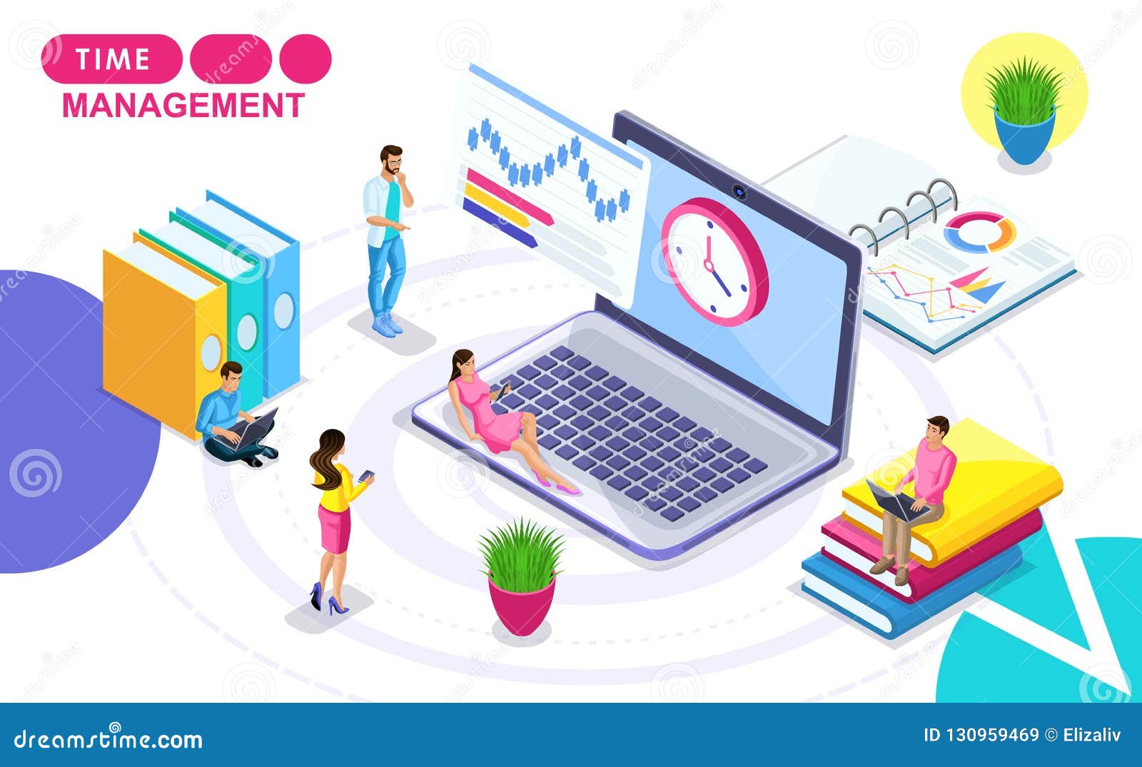Isometric Concept of Time Management. Isometric People in Motion ...