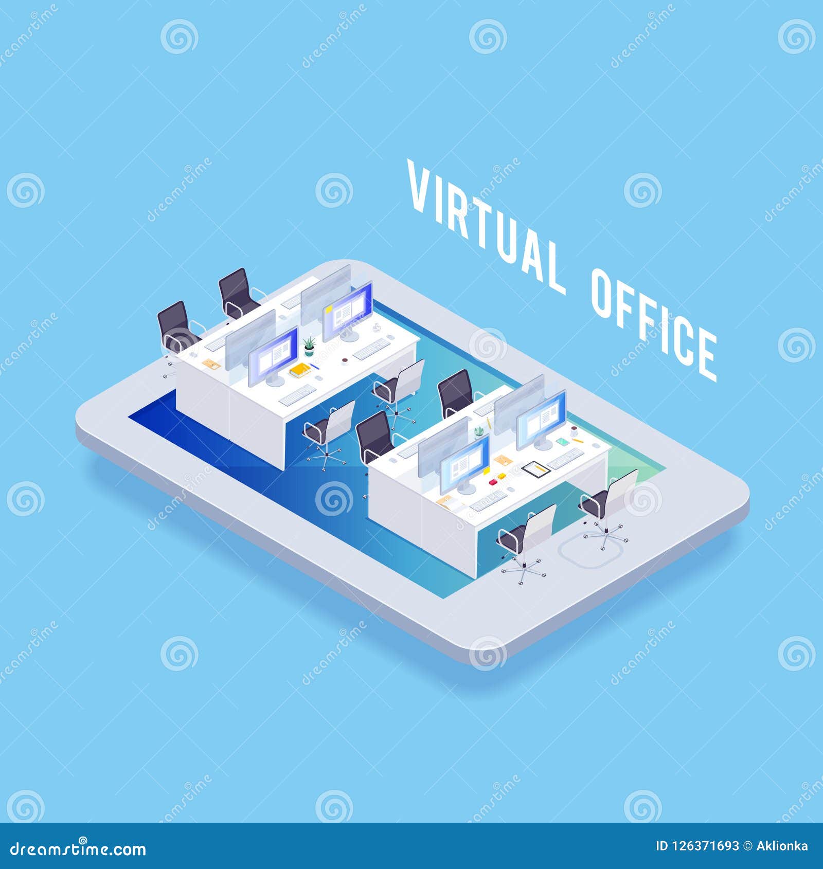 Isometric Concept of Virtual Office. Stock Vector - Illustration of ...