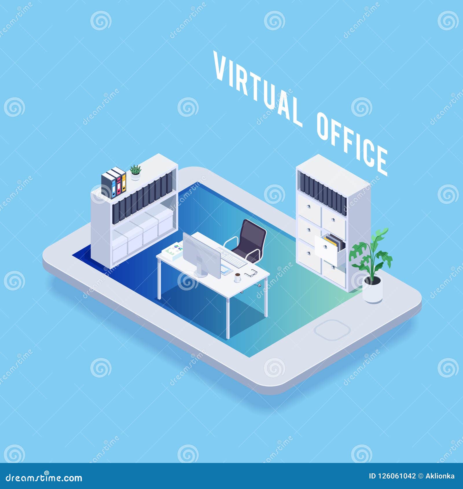 Isometric Concept of Virtual Office. Stock Vector - Illustration of ...