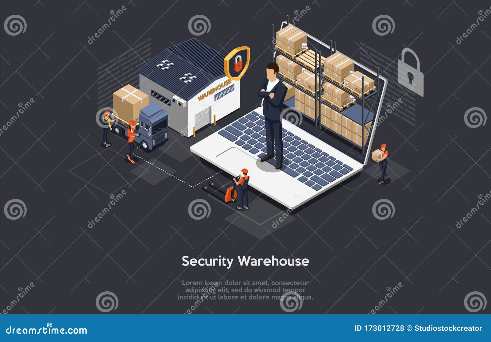 Isometric Concept of Warehouse Security, Safe Logistics Delivery ...