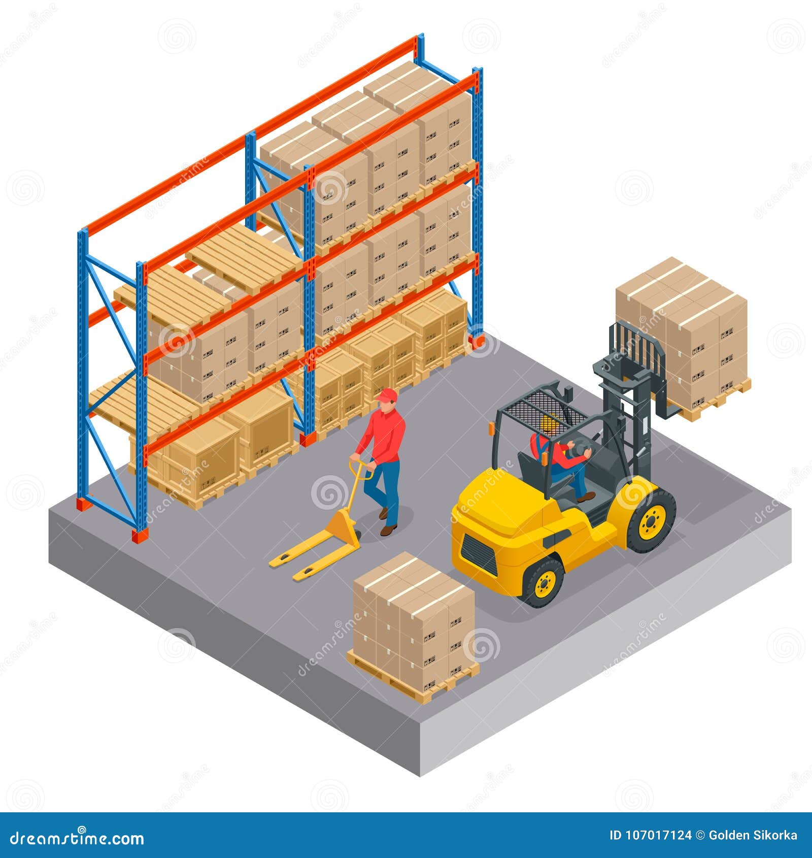 Unloading Of Sea Cargo Containers By A Forklift. Cartoon Vector ...