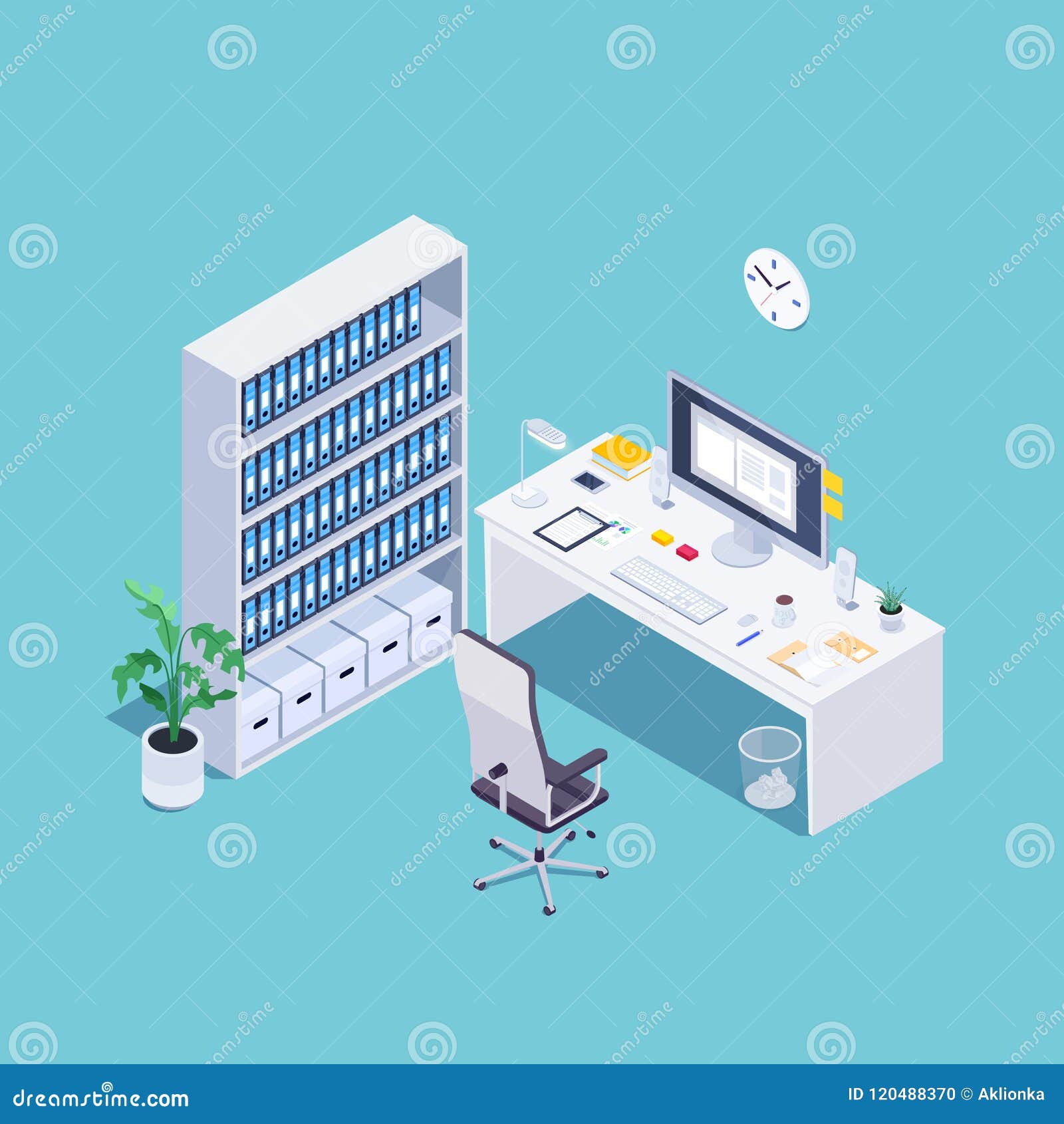 Isometric Concept Workplace. Stock Vector - Illustration of creative ...