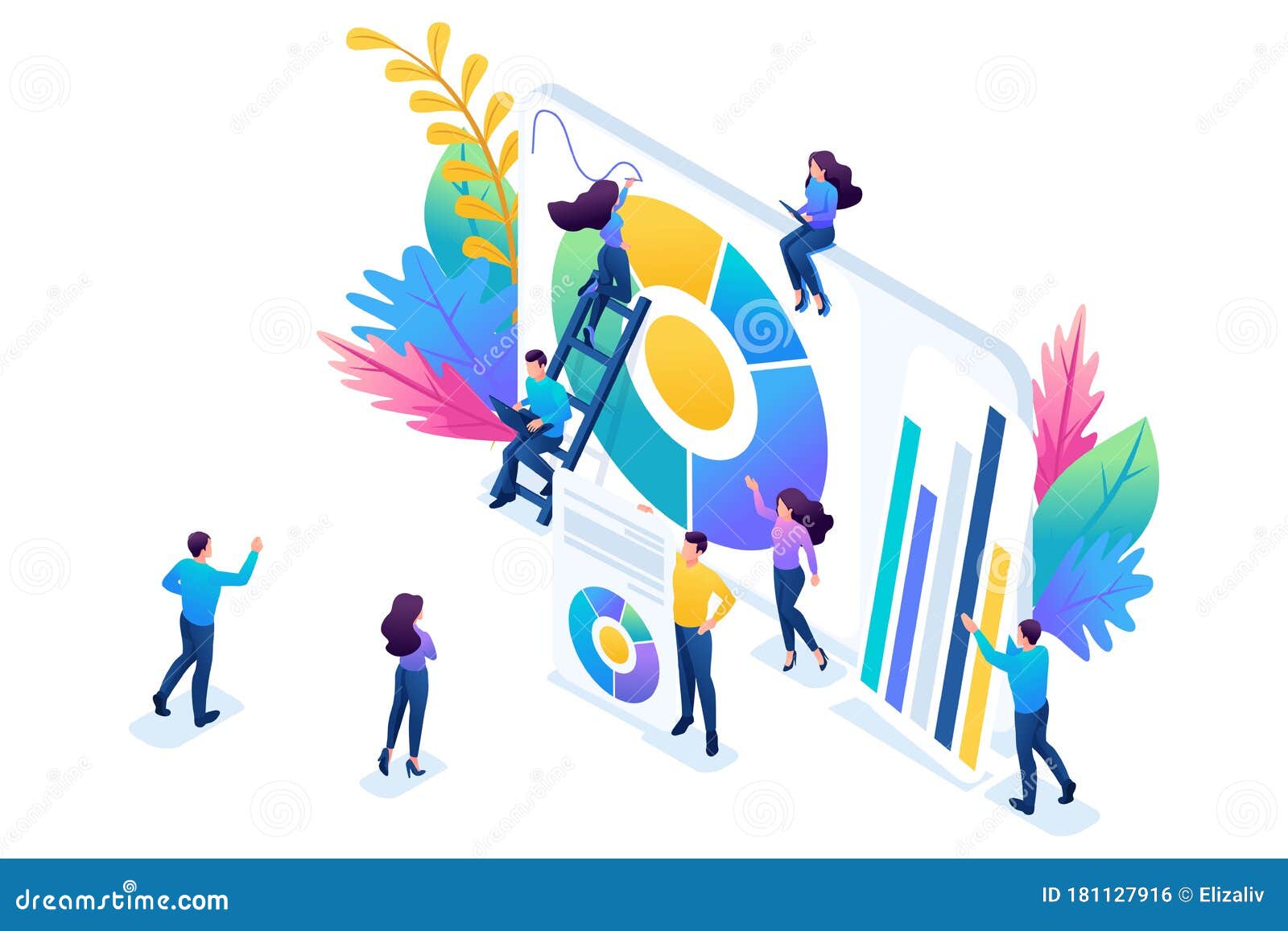 Isometric Concept Young Entrepreneurs, Data Collection, Data Analysis ...