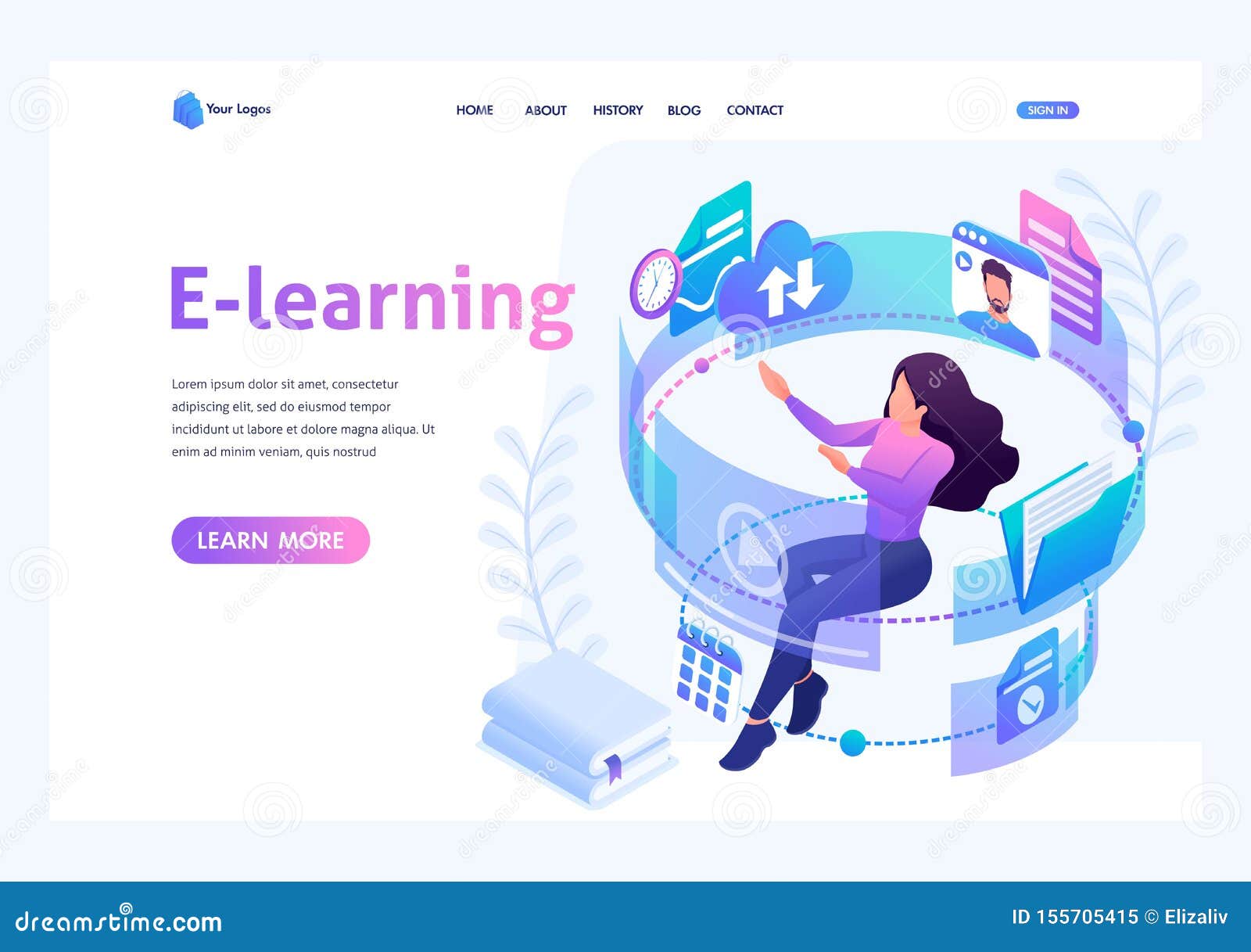 Isometric Concept Young Girl in the Process of Learning through the ...