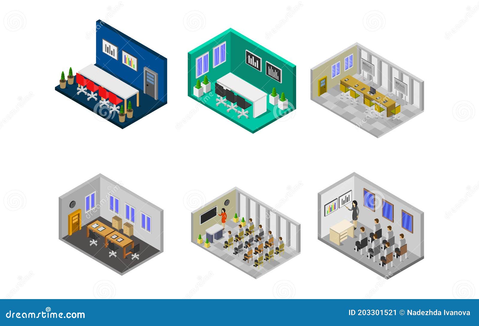 Isometric Conference Room Set Vector Illustration Stock Illustration ...