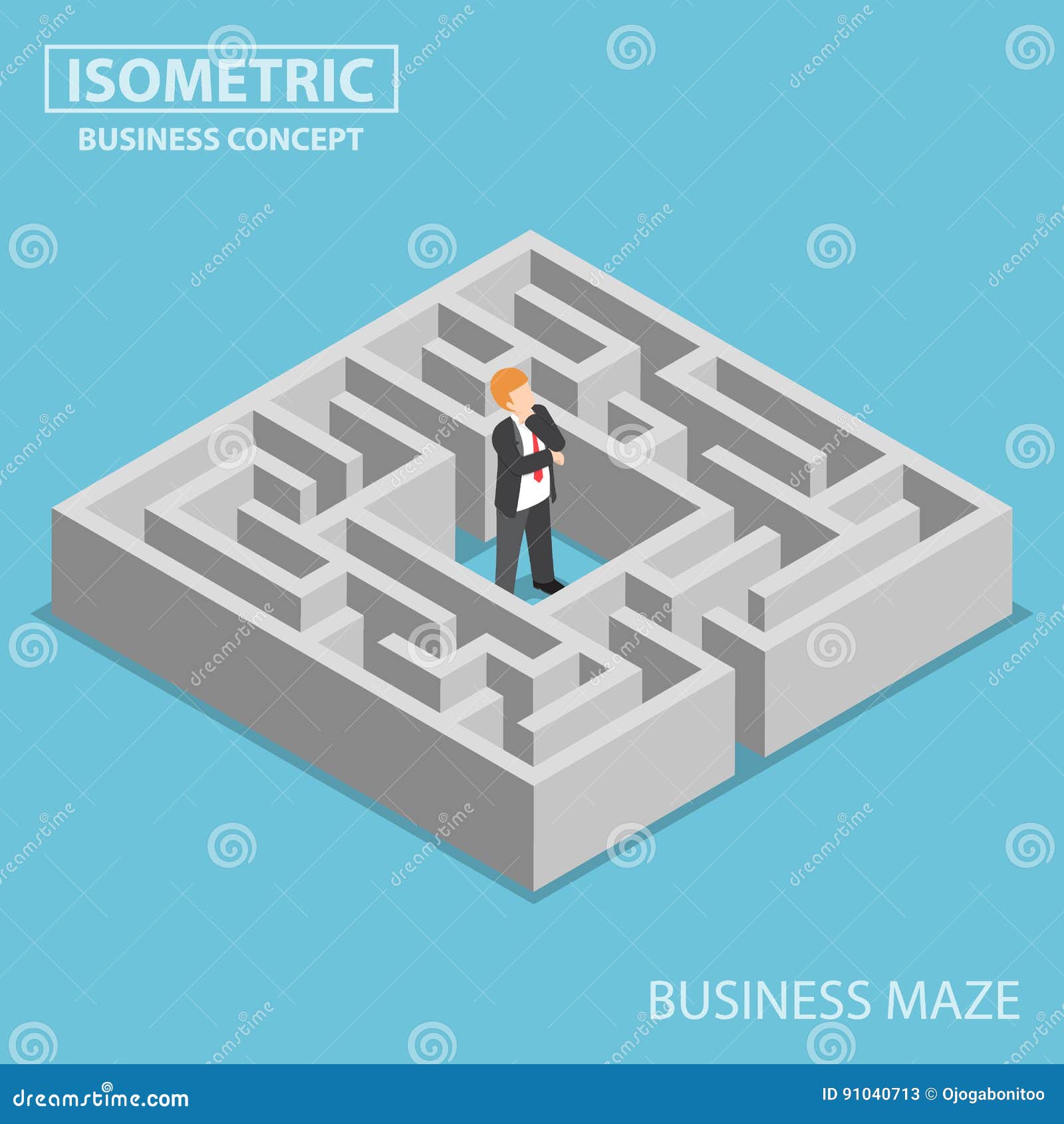 Isometric Confused Businessman Stuck in a Maze Stock Vector ...