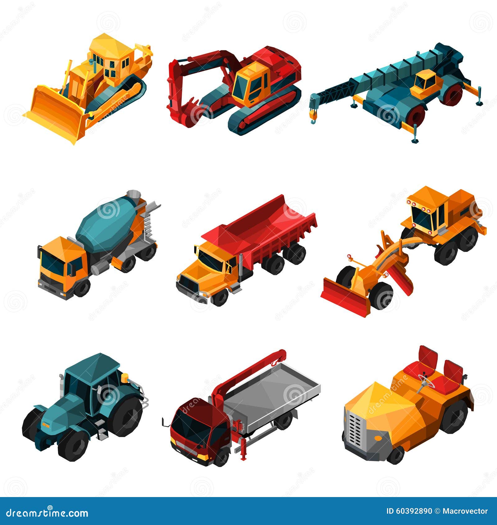Isometric Construction Machines Stock Vector - Illustration of digger ...