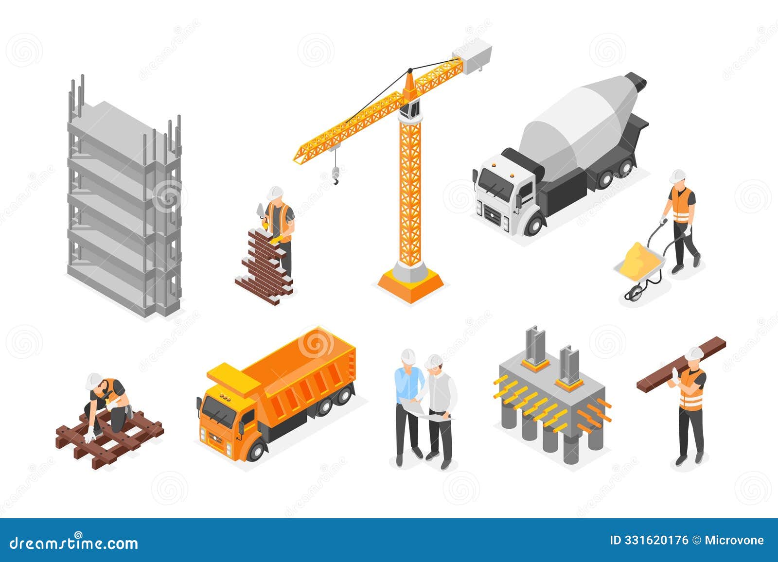 Isometric Construction Process. Building Constructions, Builders with ...