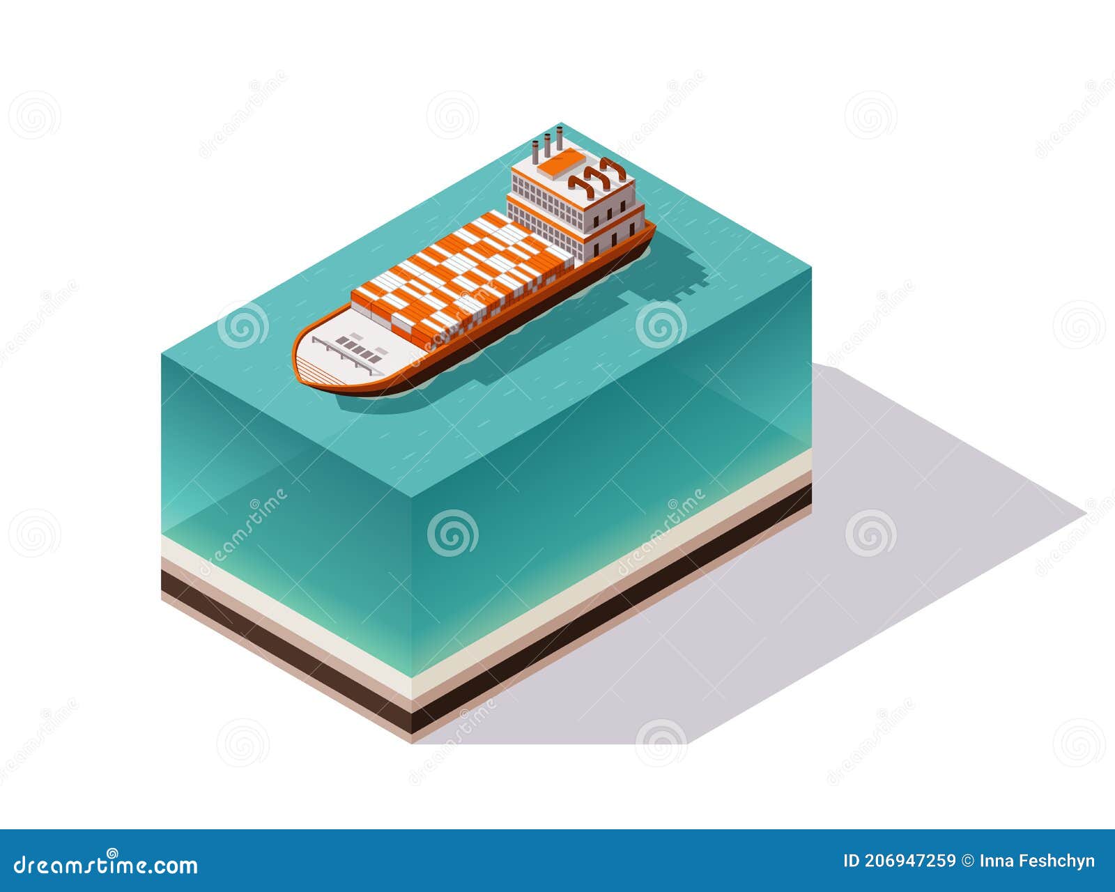 Isometric Container Cargo Ship. Delivery On Water. Shipping Freight ...