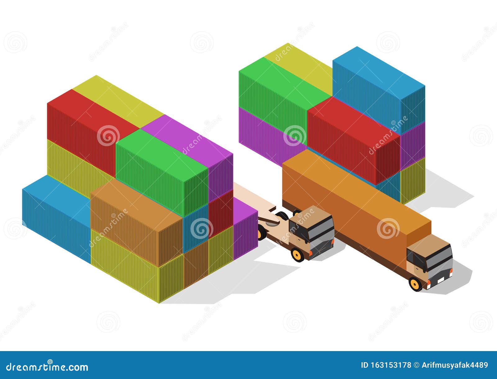 Isometric of Container and Cargo Truck Stock Vector - Illustration of ...