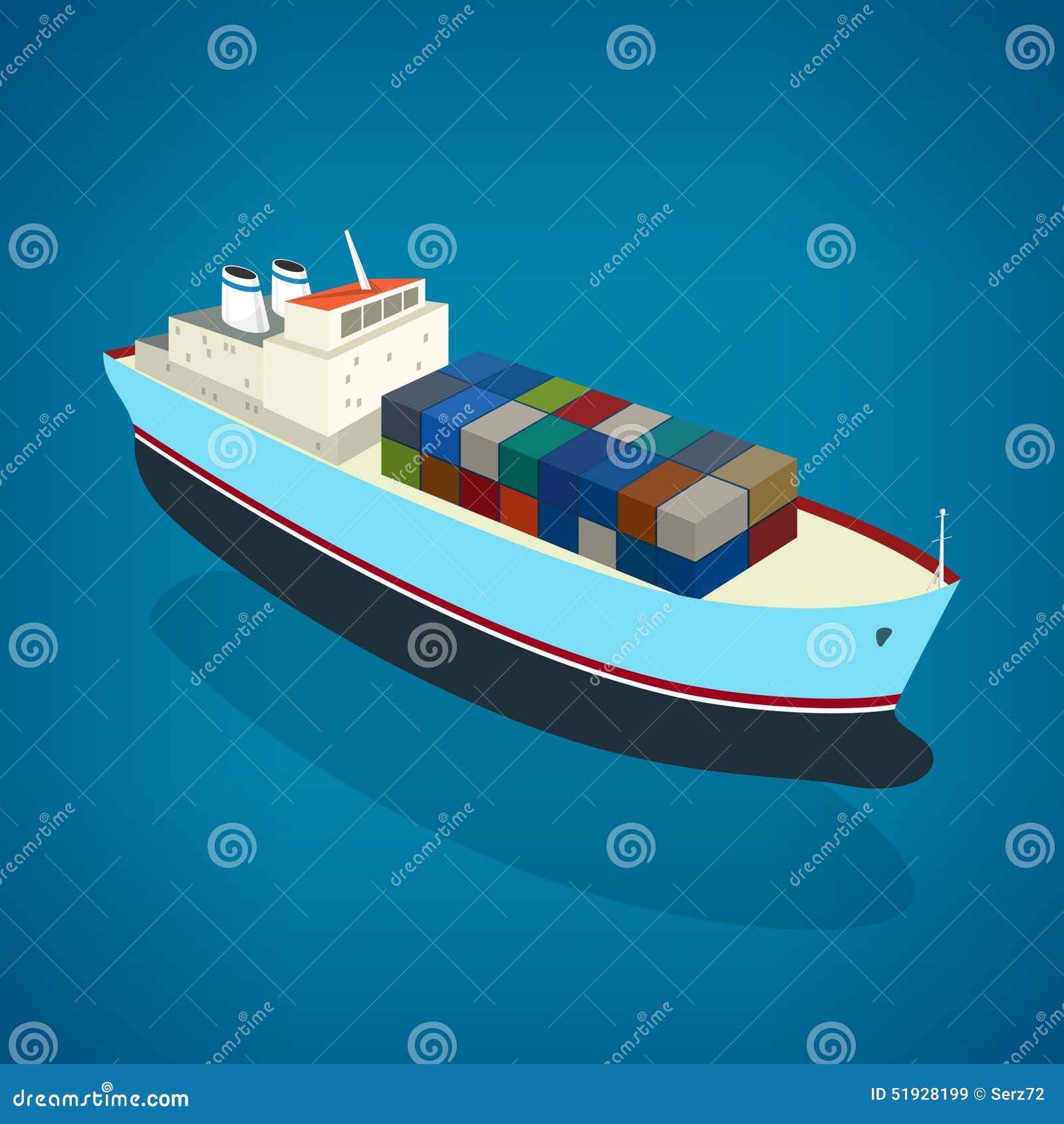 Isometric Container Ship. Cargo Vessel. Detailed Cargo Ship Vector ...