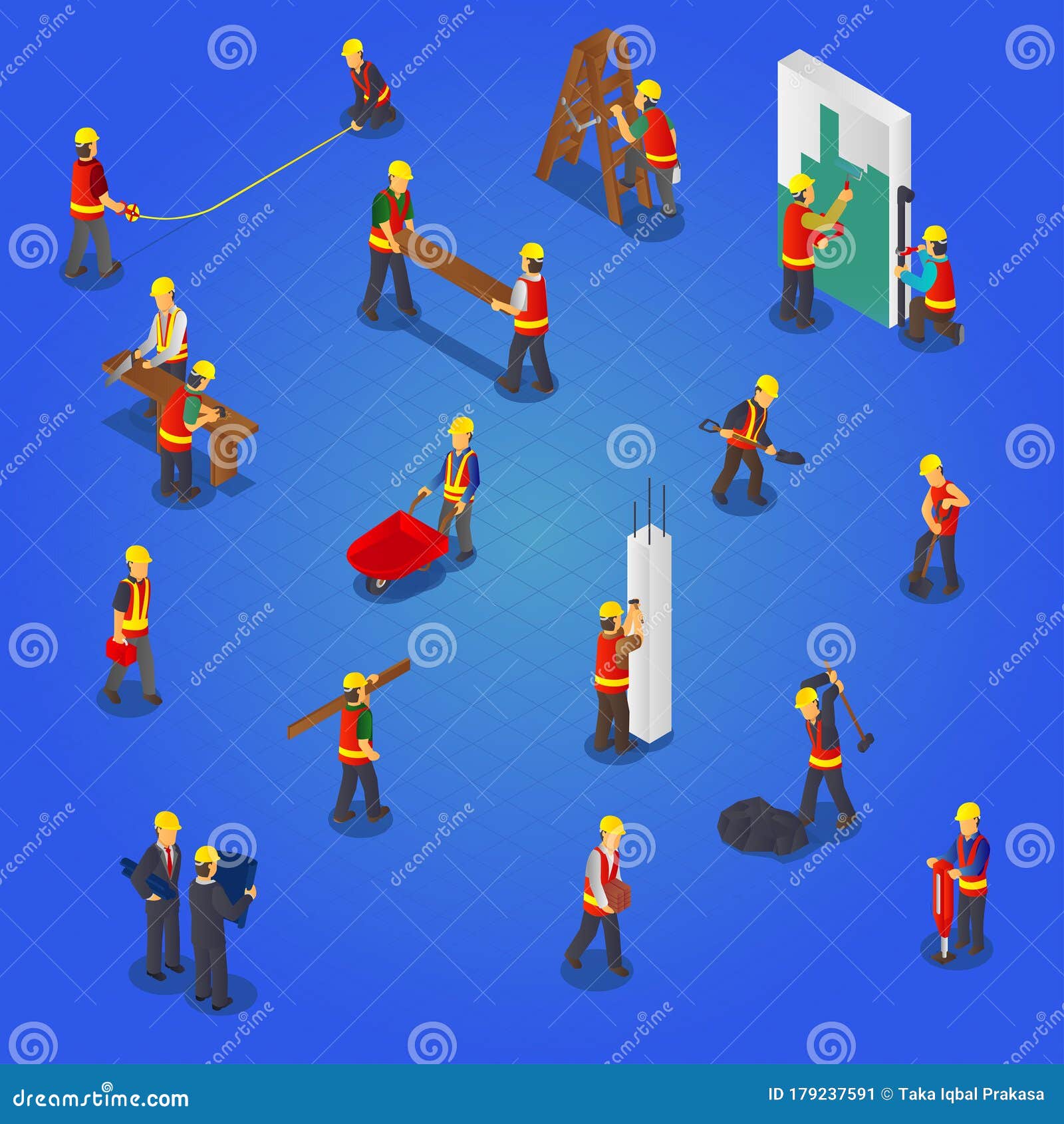Isometric Builders Construction Workers Collection Set Stock Vector ...