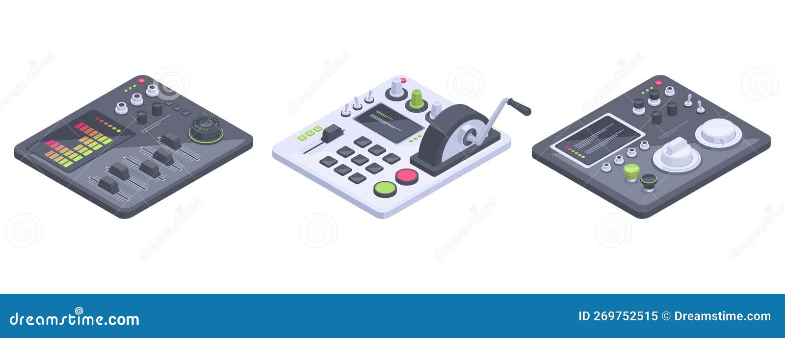 Isometric Control Panels. Spaceship Dashboards, Aircraft Panel With ...