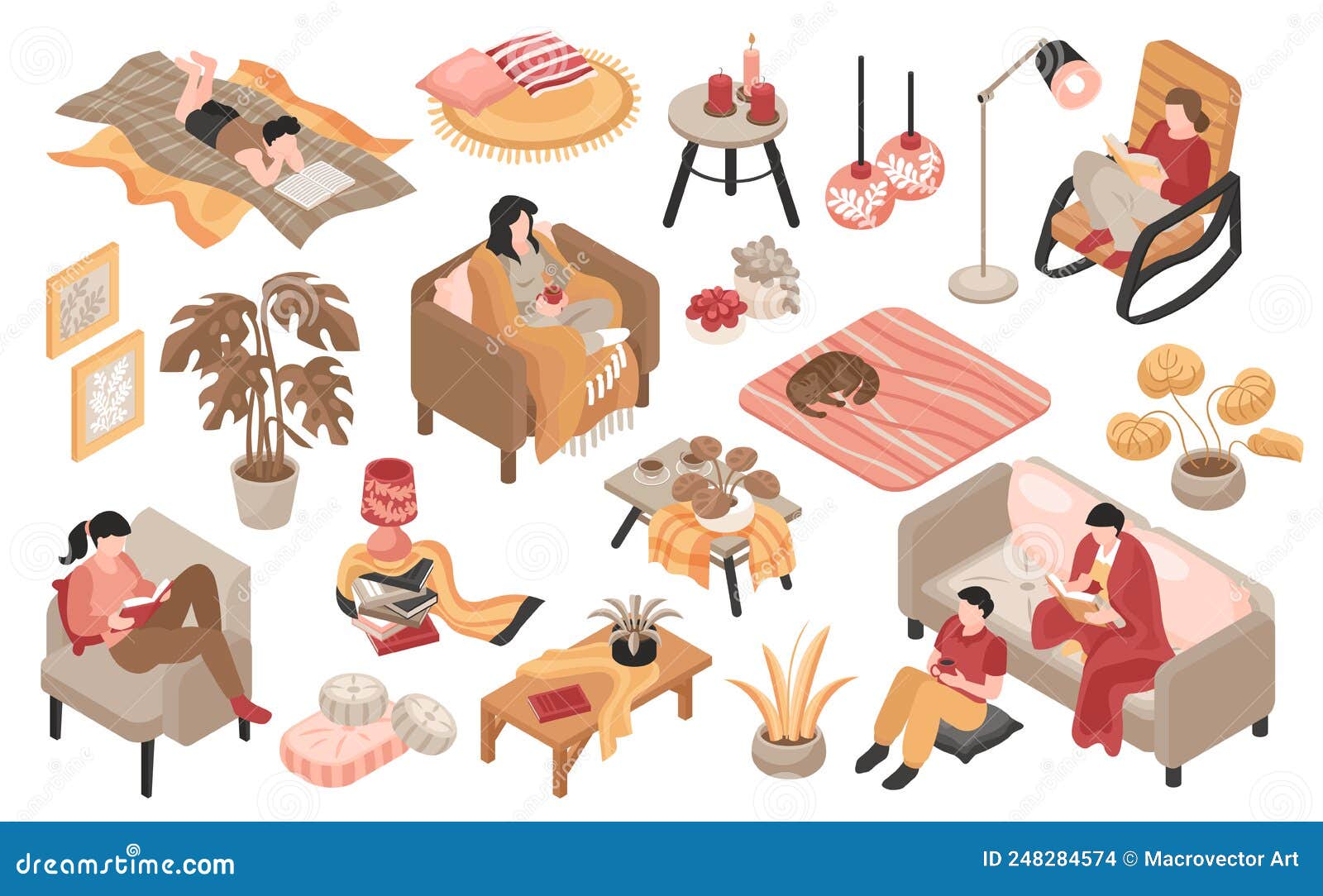 Isometric Cozy Home Icon Set Stock Vector - Illustration of coffee ...