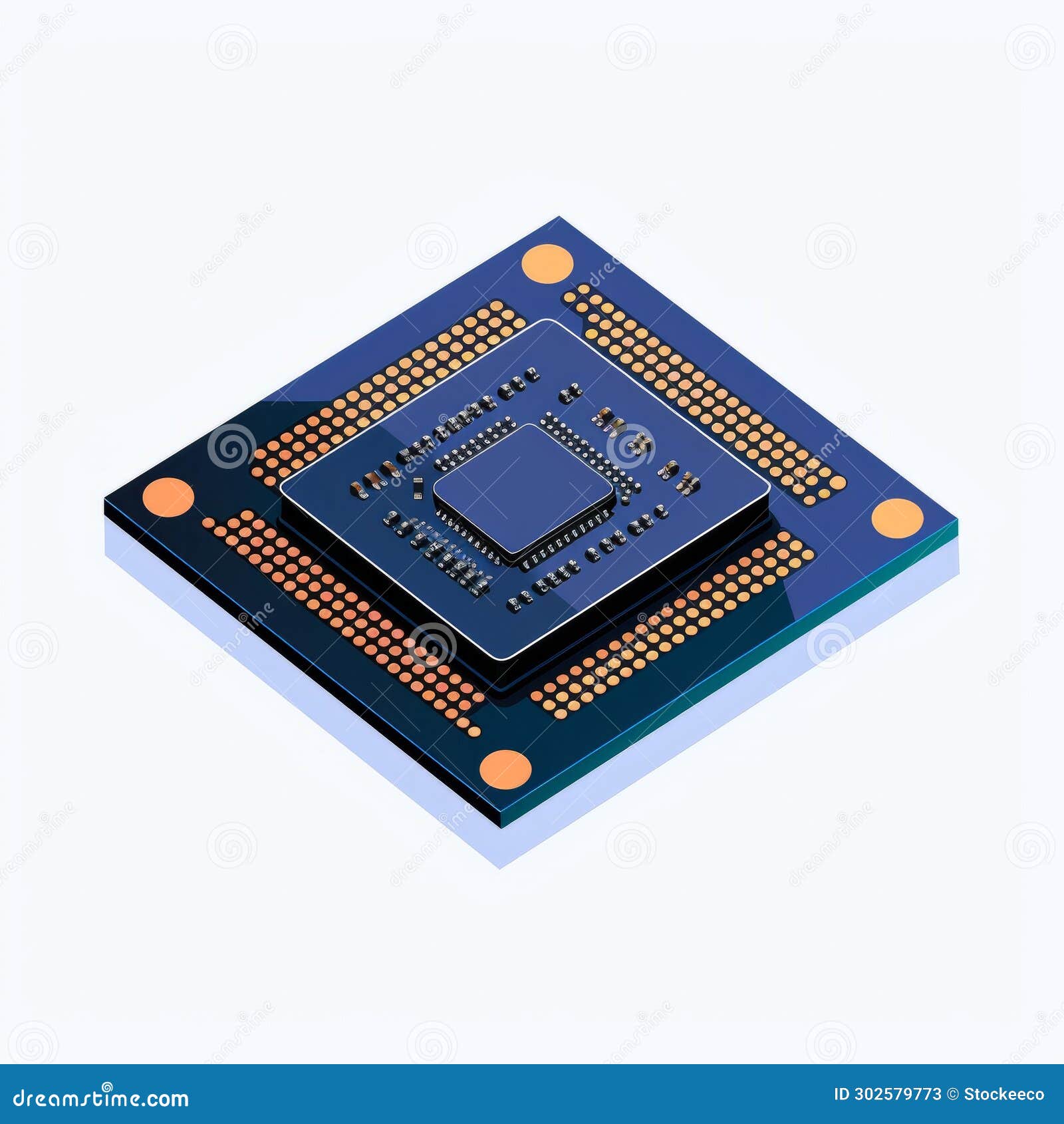 Isometric Digital Processor in Dark Blue and Bronze with Realistic ...