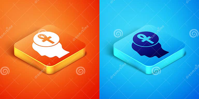Isometric Cross Ankh Icon Isolated on Orange and Blue Background ...