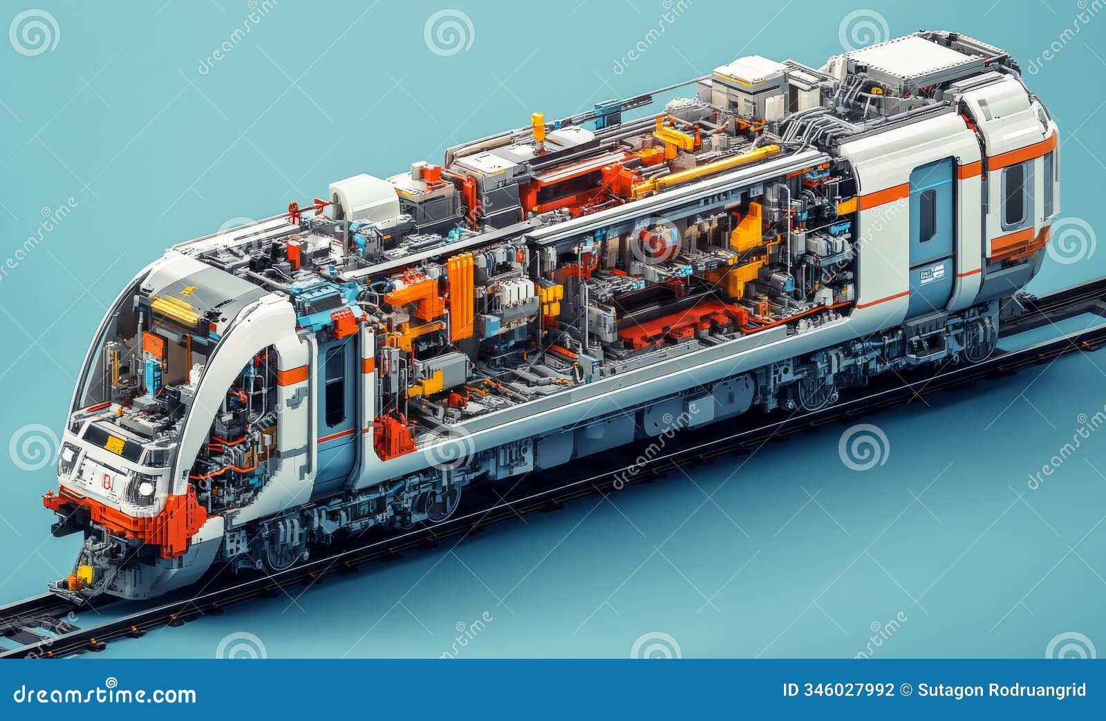 Isometric Cross-section of an Electric Train Showing the Engine Room ...