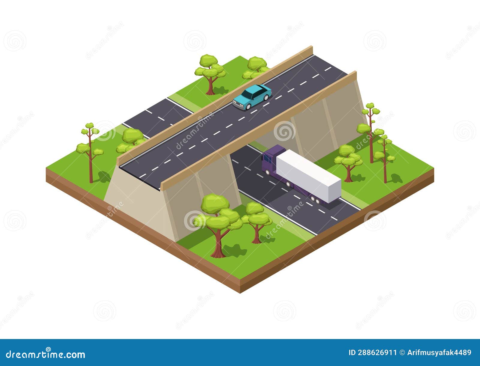 Isometric Crossroad with Bridge Stock Vector - Illustration of ...