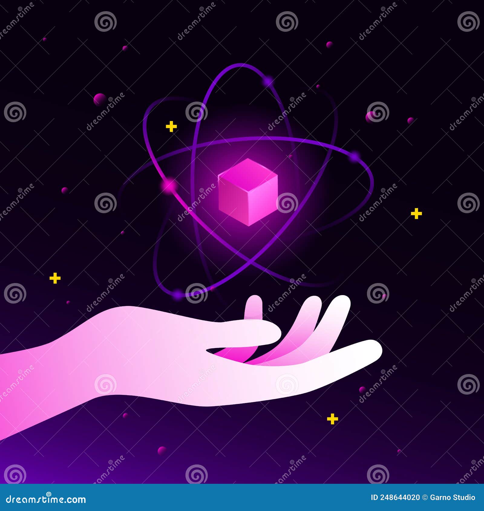 Isometric Cube in Atom in Hand. AI Gradient Illustration Stock Vector ...