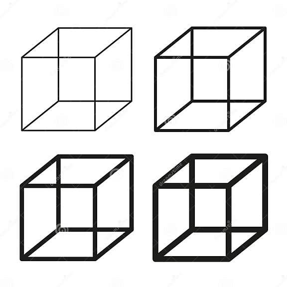 Isometric Cube Collection. Set of 3D Cube Designs with Various Line ...