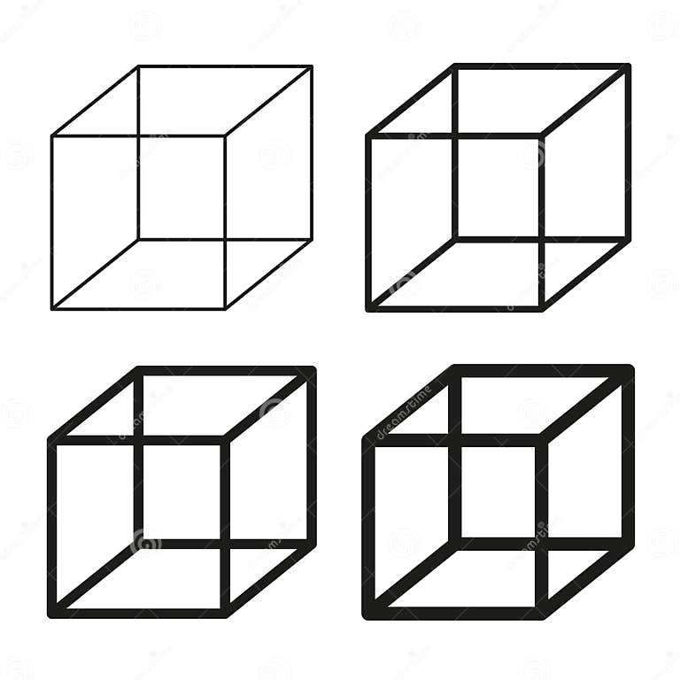 Isometric Cube Collection. Set of 3D Cube Designs with Various Line ...