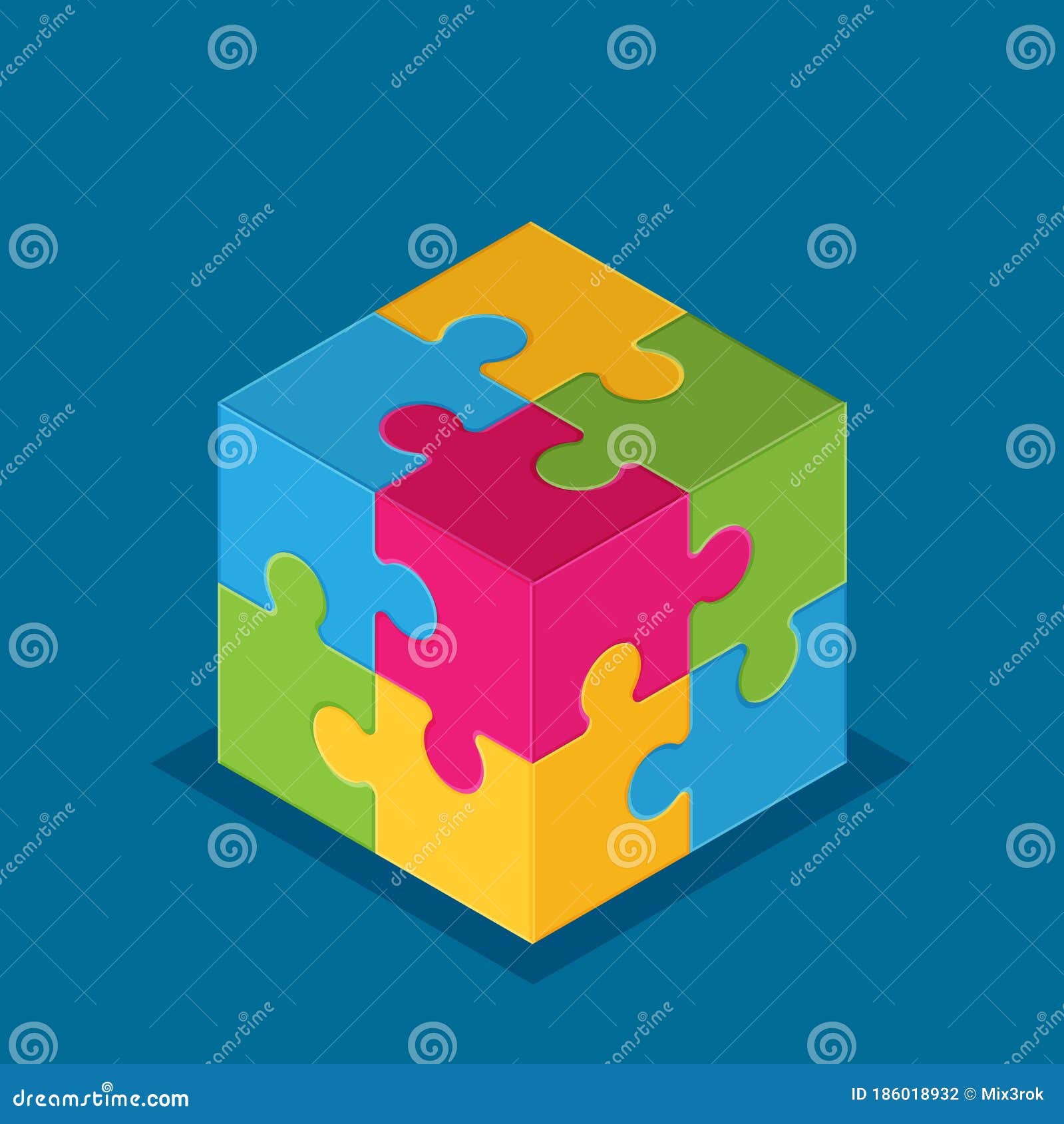 Isometric Cube of Four Joined Puzzle Pieces of Various Colors Stock ...