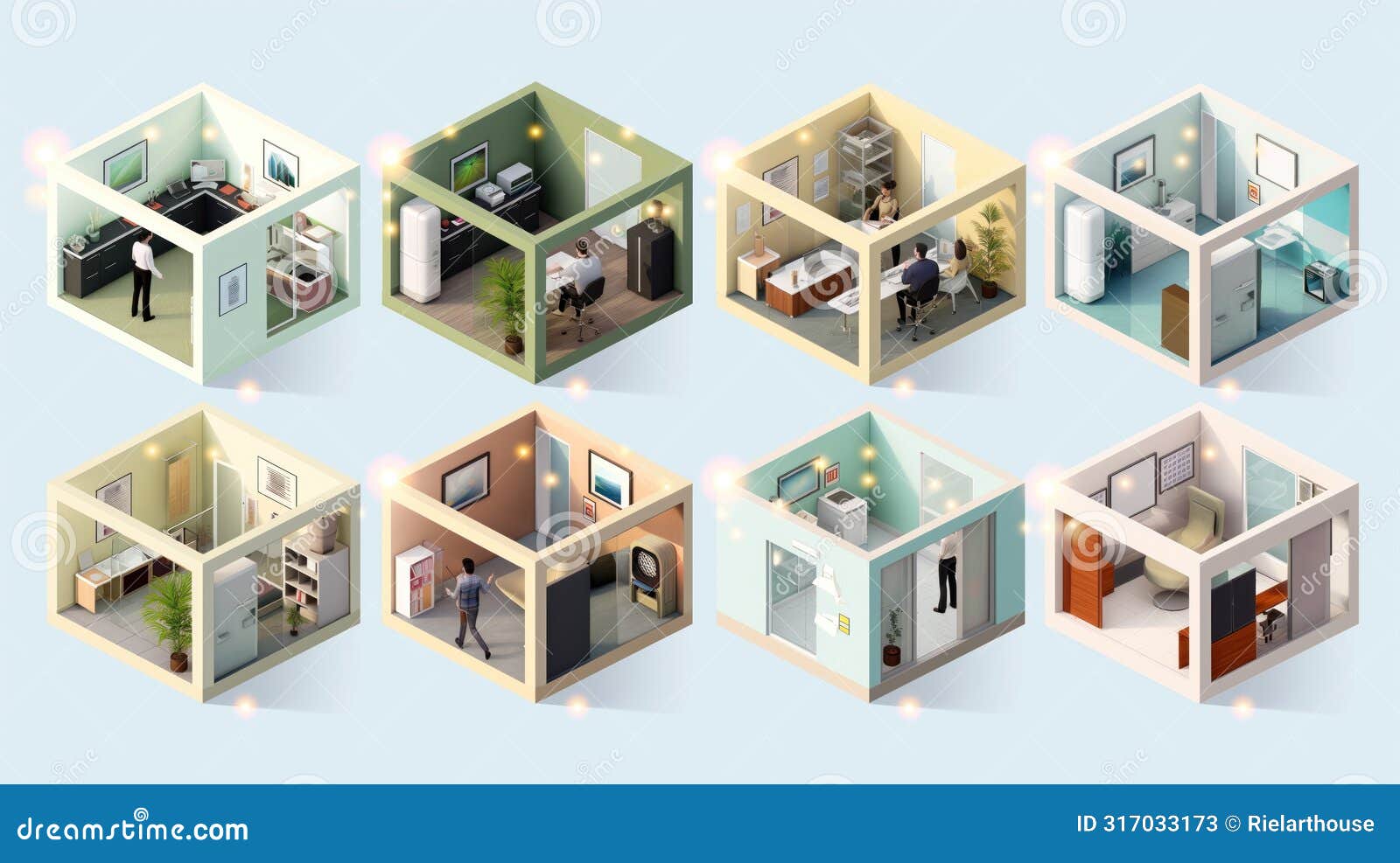 Isometric Cube Office with Peoples Inside Doing Their Works Stock ...