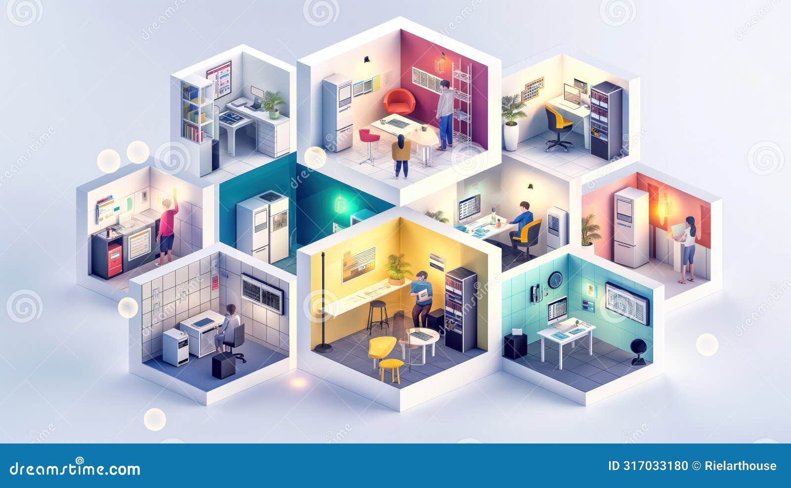 Isometric Cube Office with Peoples Inside Doing Their Works Stock ...
