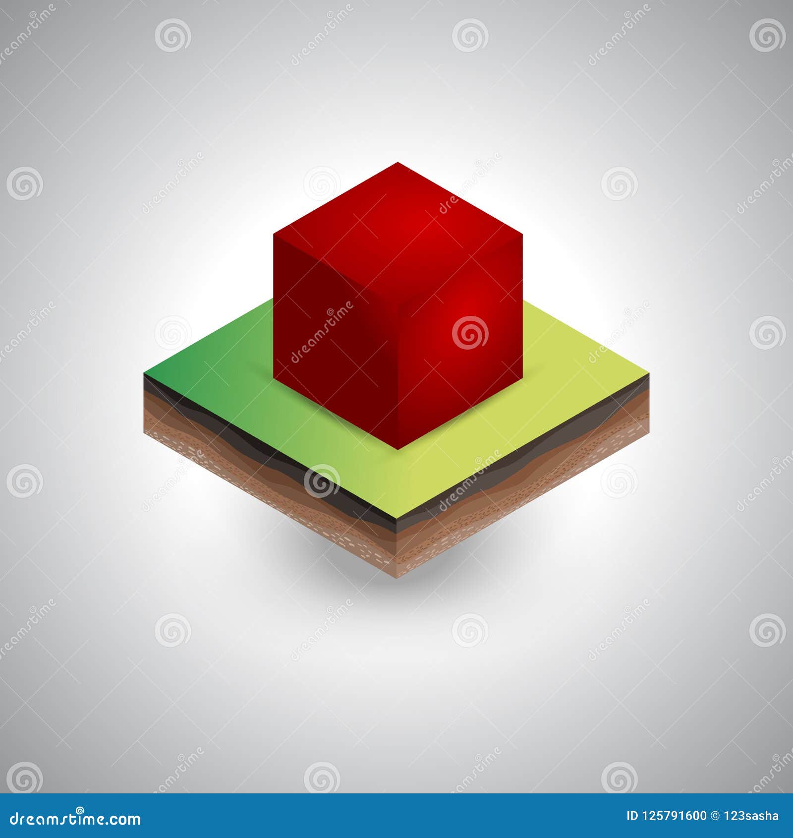 Isometric Cube on the Piece of the Soil Stock Vector - Illustration of ...