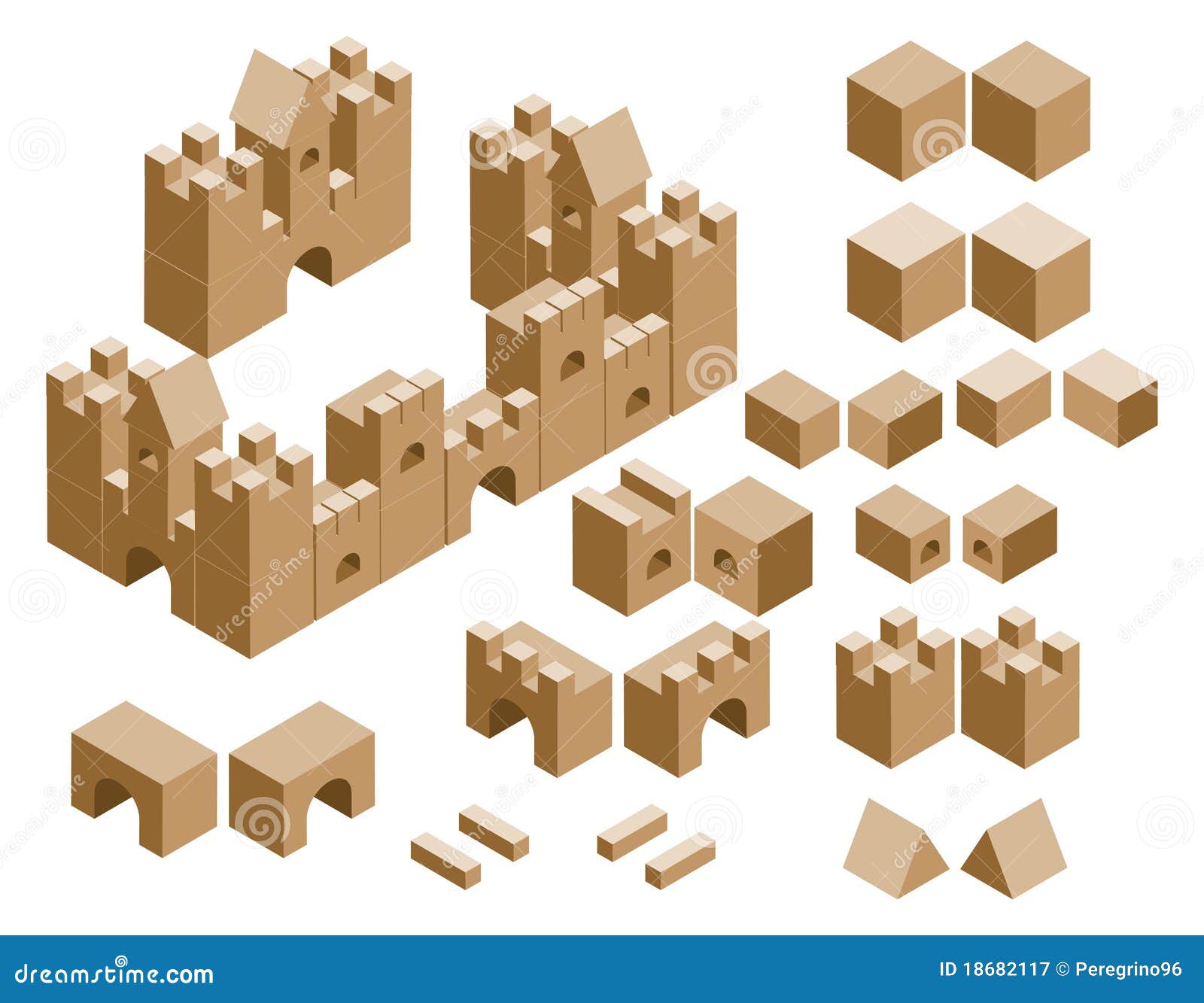 Isometric cubes castle stock illustration. Illustration of walls - 18682117
