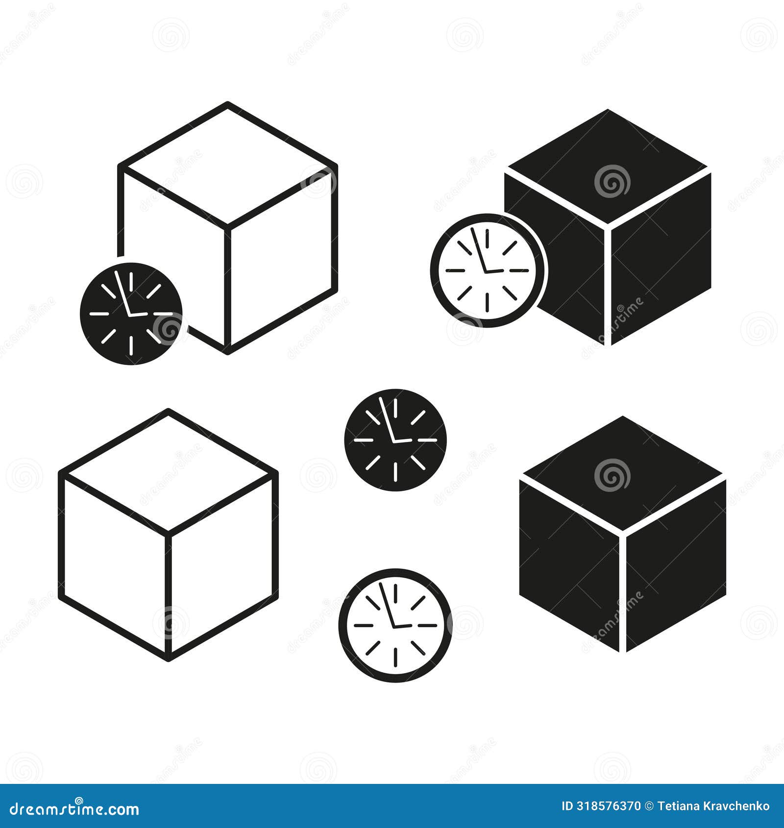 Isometric Cubes and Clocks Set. Vector Geometric Shapes and Time Icons ...
