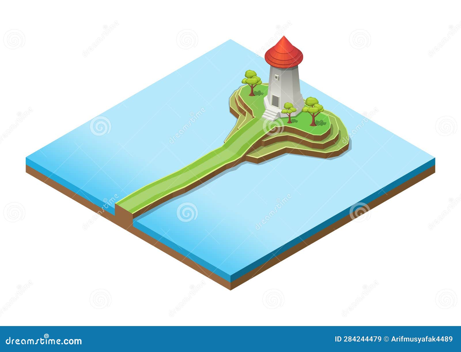 Isometric Cute Lighthouse Tower Building Stock Vector - Illustration of ...