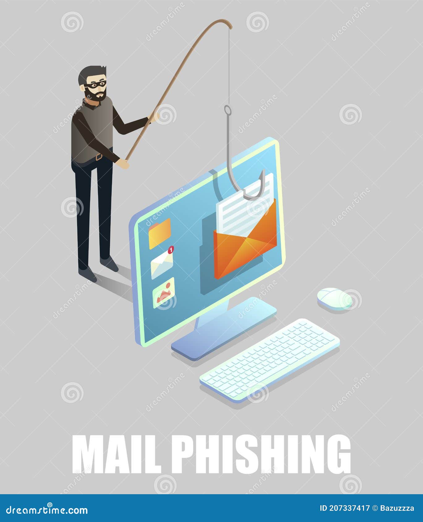 Isometric Cyber Thief Stealing Email Message from Computer Using ...