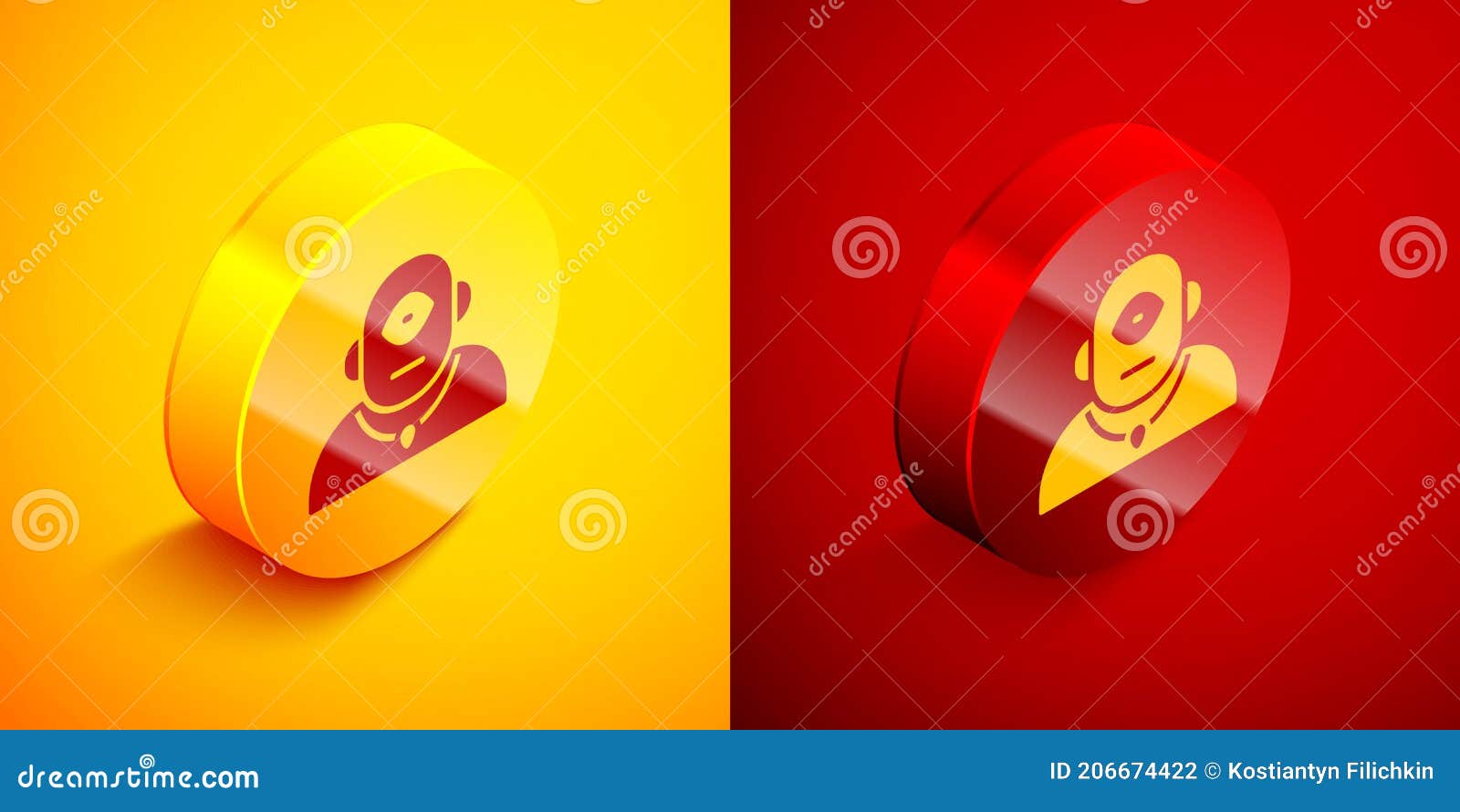 Isometric Cyclops Icon Isolated on Orange and Red Background. Circle ...