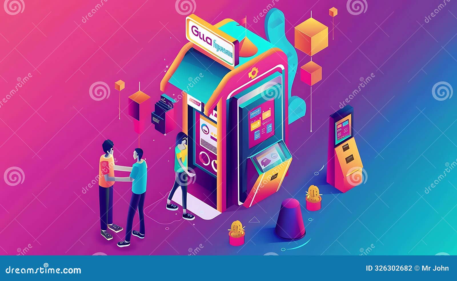 Isometric 3D Advertising Kiosk Concept in Vibrant Style Stock Photo ...