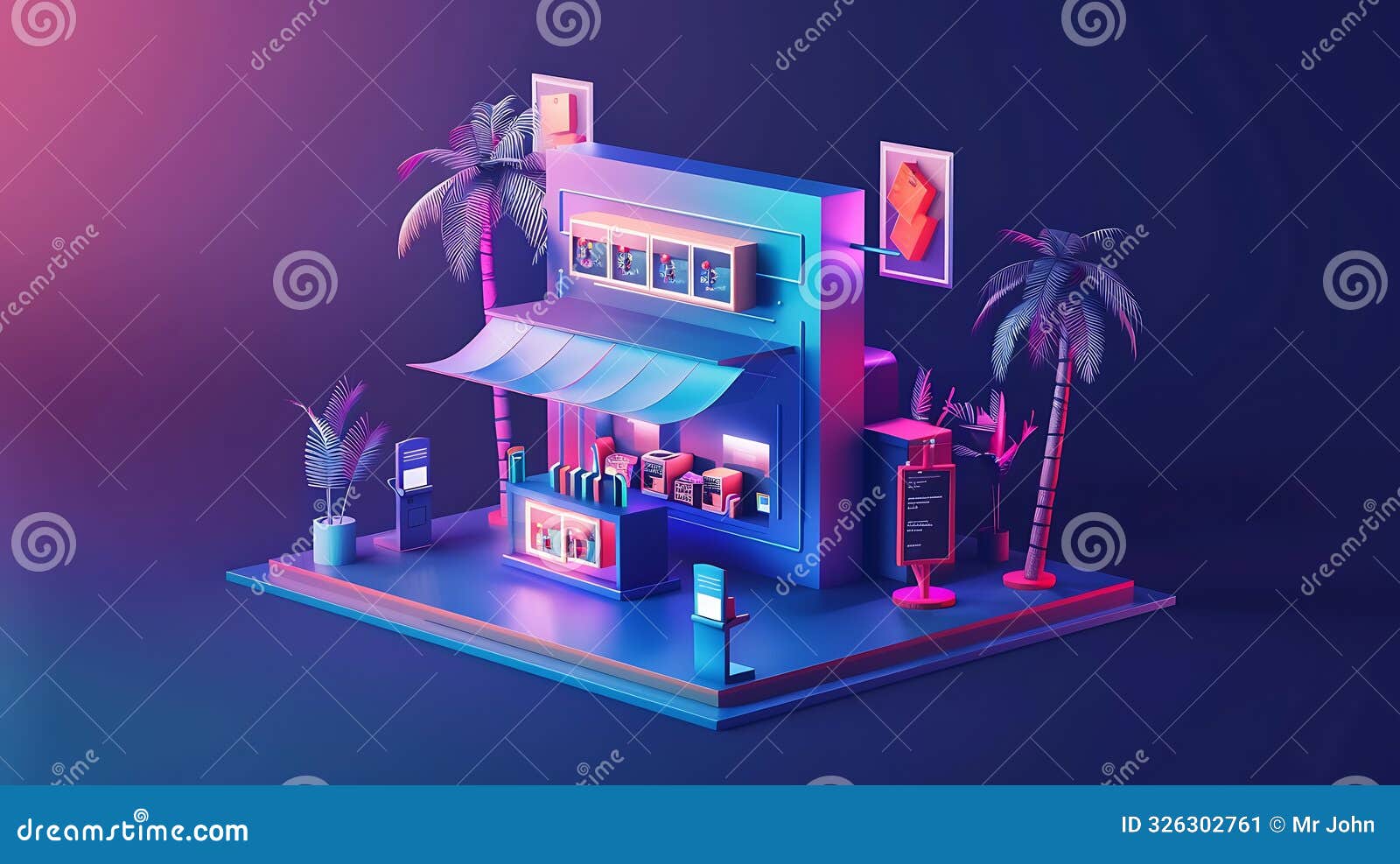 Isometric 3D Advertising Kiosk Concept in Vibrant Style Stock Image ...