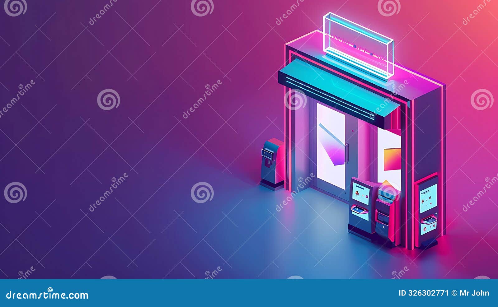 Isometric 3D Advertising Kiosk Concept in Vibrant Style Stock Image ...