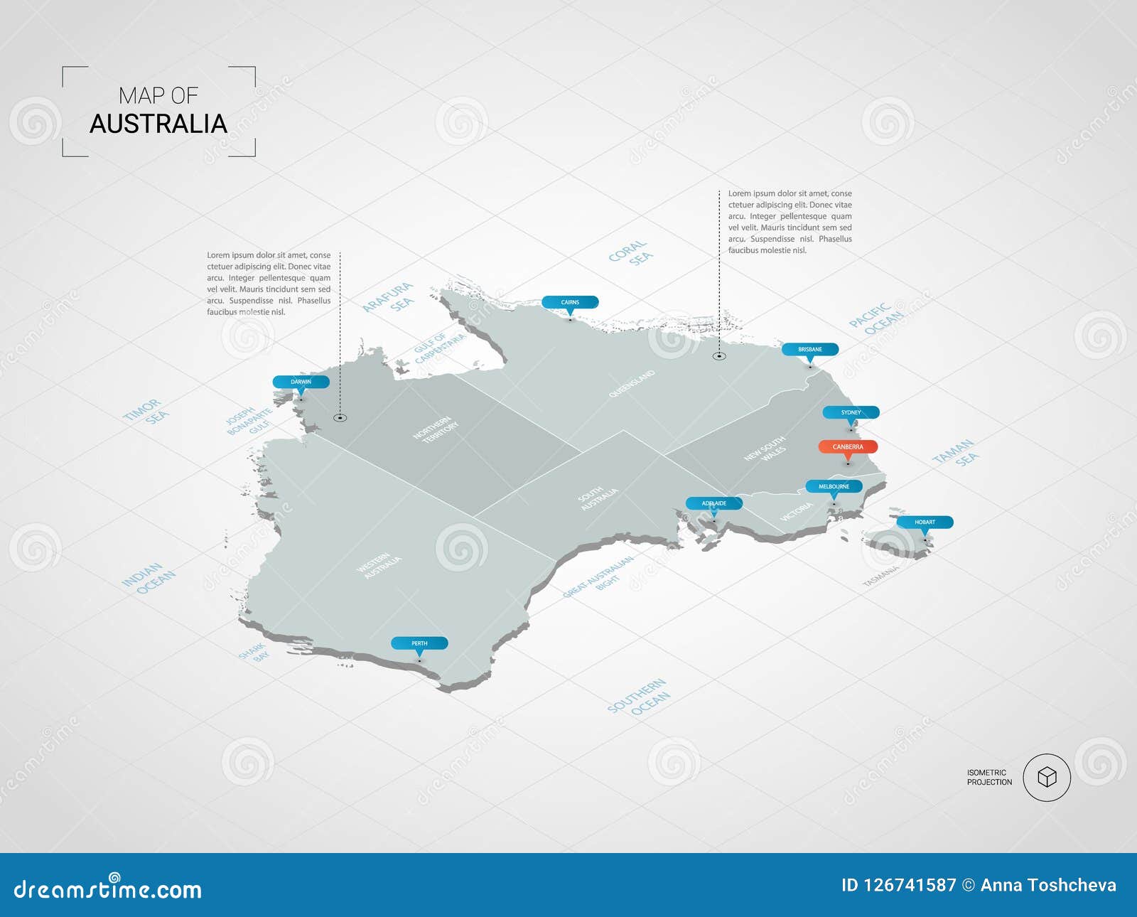 Isometric Australia Map with City Names and Administrative Divisions ...