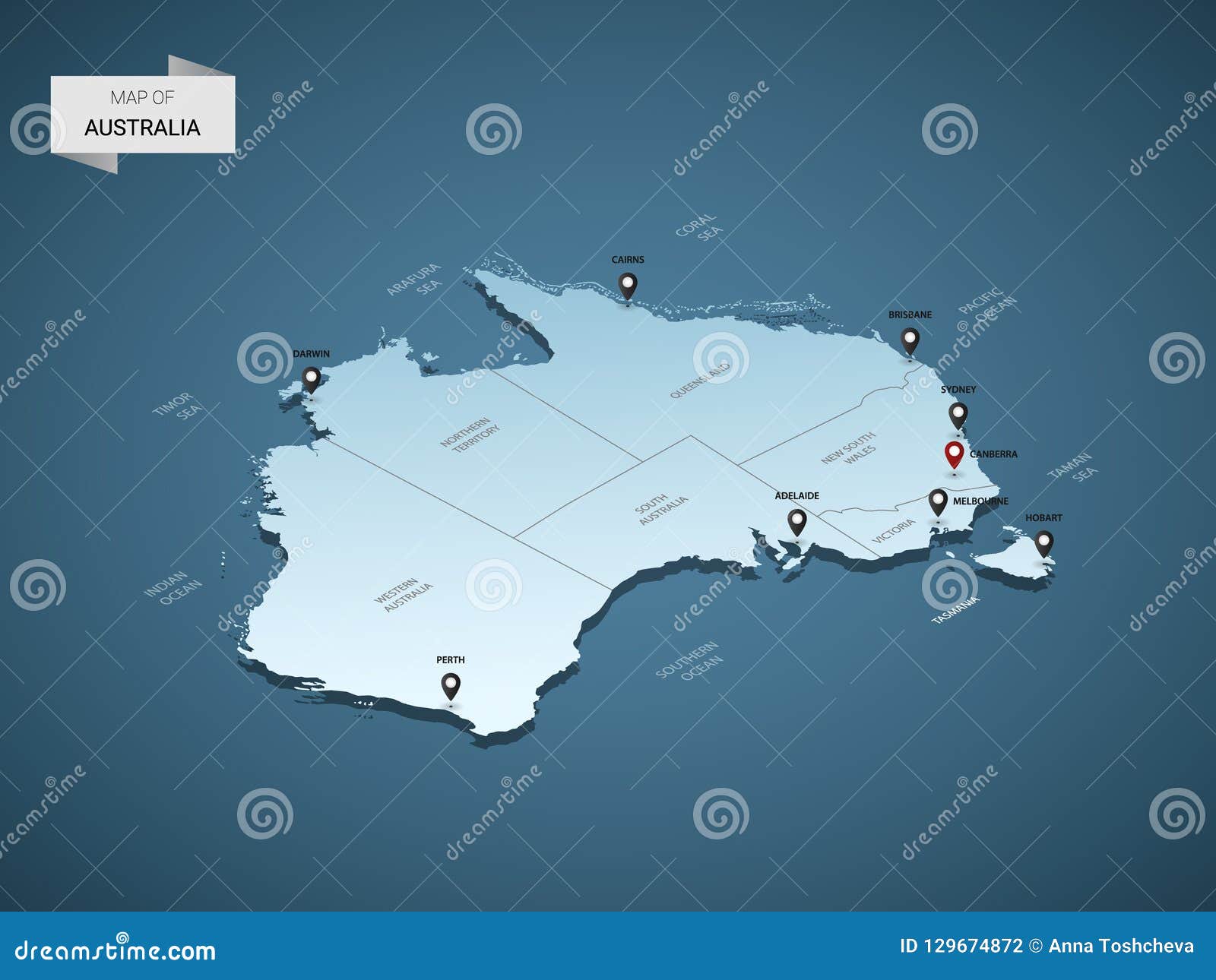 Isometric 3D Australia Map Vector Map Stock Vector - Illustration of ...
